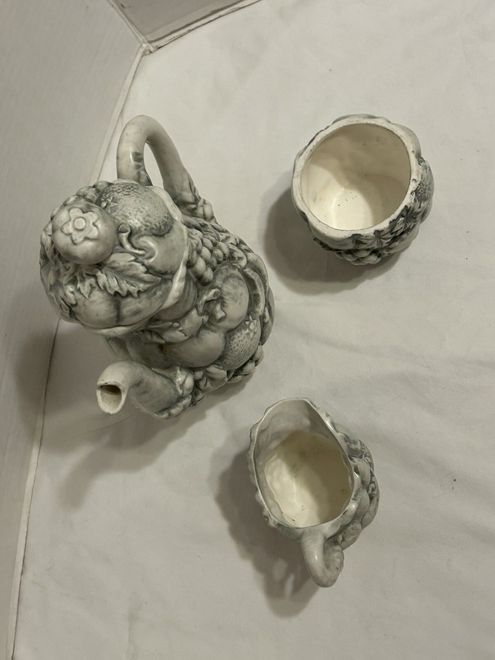 3 pc Vtg Lego - Japan Gray Majolica Tea Coffee Set Tea Pot Creamer ...