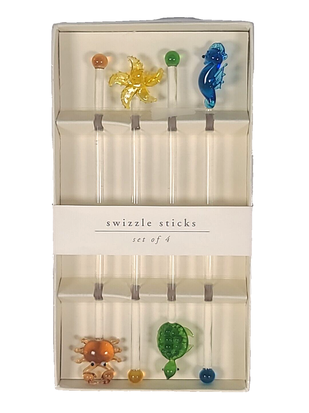 PIER 1 Art Glass Swizzle Sticks Drink Stirrers SEA LIFE OCEAN 8” SET OF ...