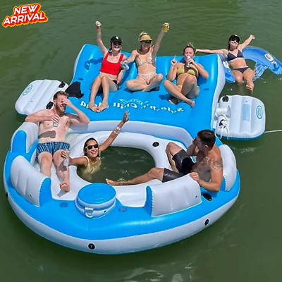 Tropical Tahiti Inflatable 7 Person Floating Island Water Lake Party ...