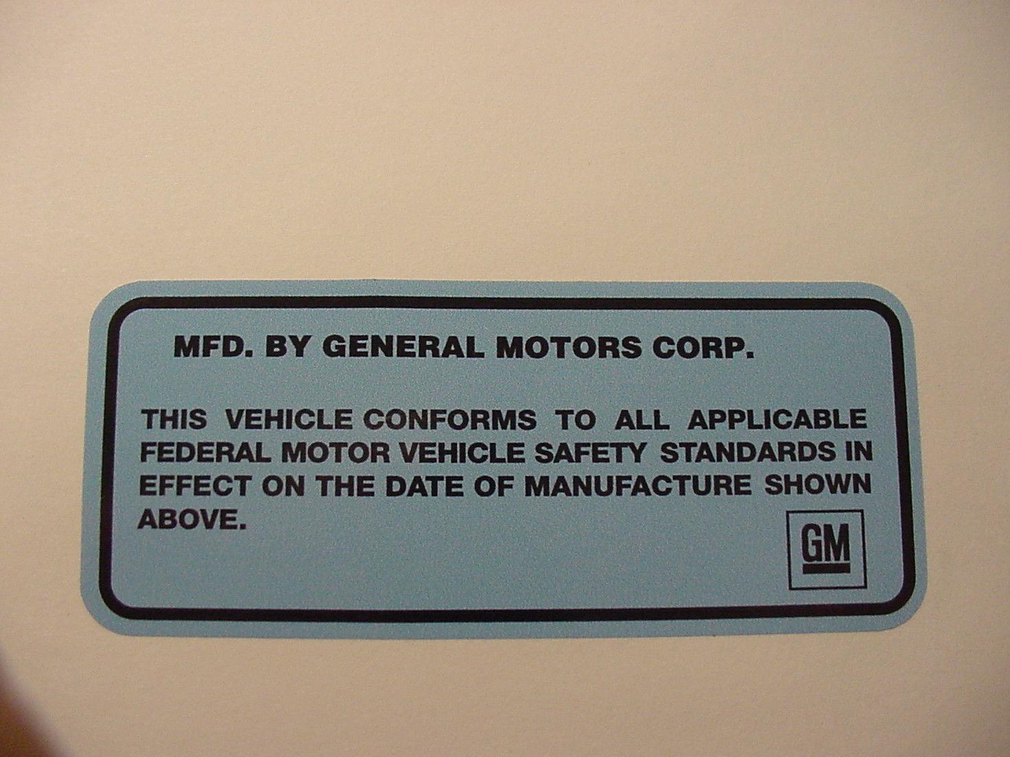 1968-76 GM Door Jamb ID Vin Number Decal Sticker Buick GS Olds Chevy ...