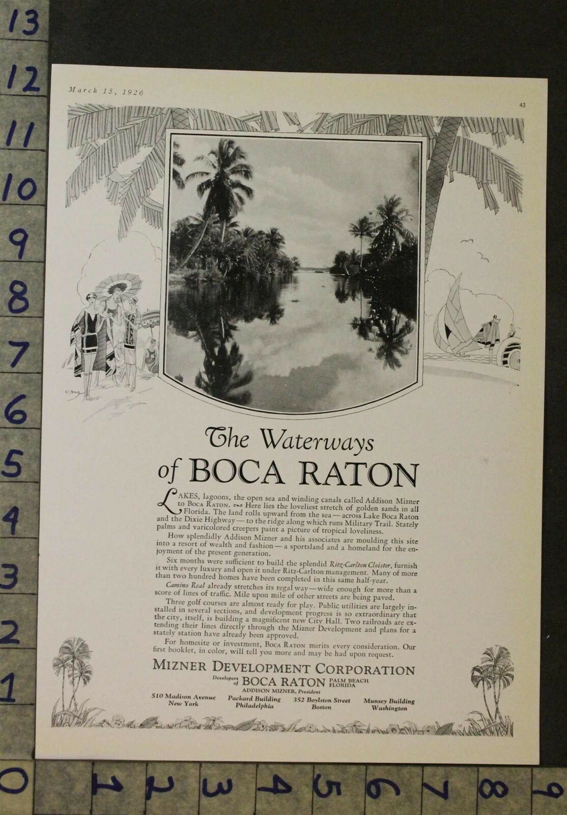 1926 BOCA RATON FLORIDA MIZNER PALM BEACH RITZ-CARLTON TRAVEL DECO AD ...