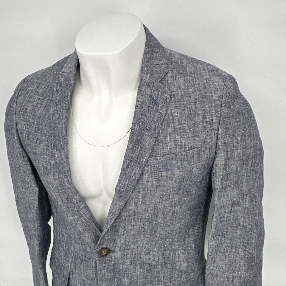 J Crew Thompson Blazer Mens 38S Blue 100% Linen Sport Coat Jacket ...