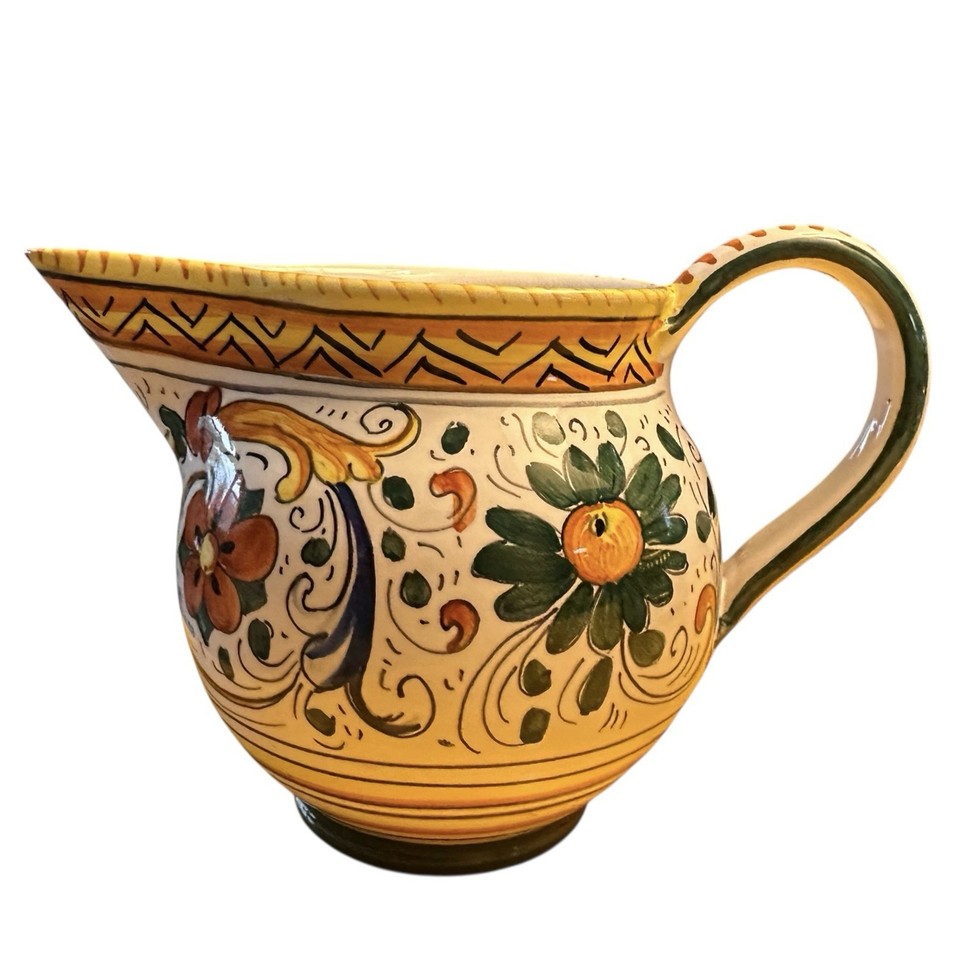 VTG Italian Majolica Ricco Deruta Style Bird Pitcher Hand Painted 4.25 ...