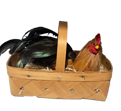 Vintage Chicken in Small Peck Type Basket Real Feathers~Country ...