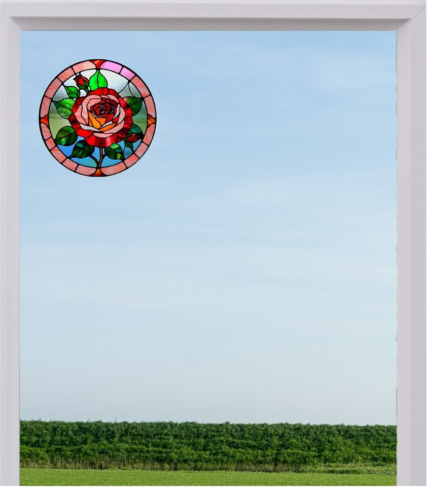 Decorative Roses Stained glass Effect Static cling window Sticker ...
