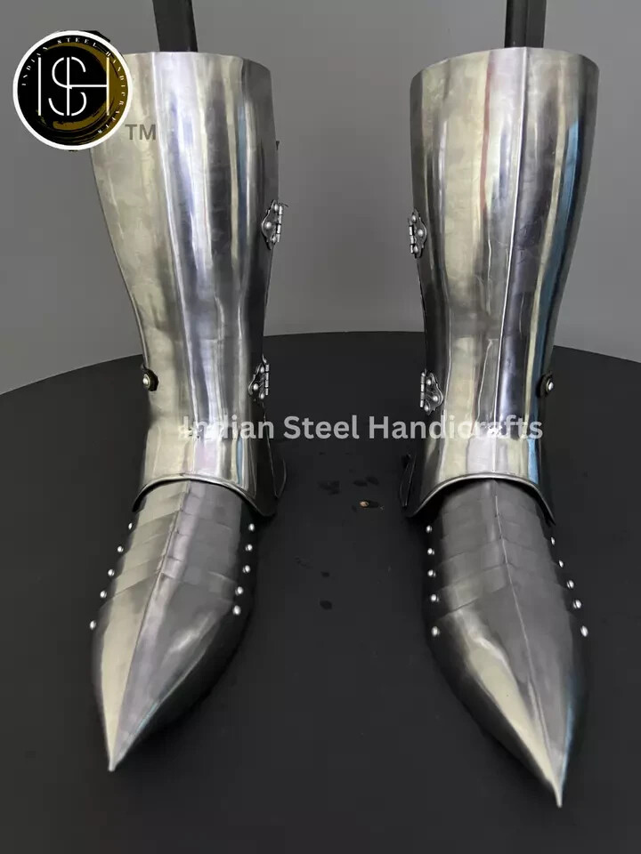 Medieval Knight Silver Leg Guard With Shoes Steel Gothic Leg Greaves ...