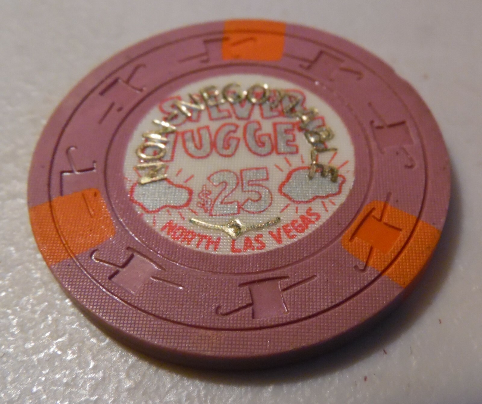 VINTAGE CASINO CHIP $25. SILVER NUGGET N. LAS VEGAS USED OVERSTAMPED ...