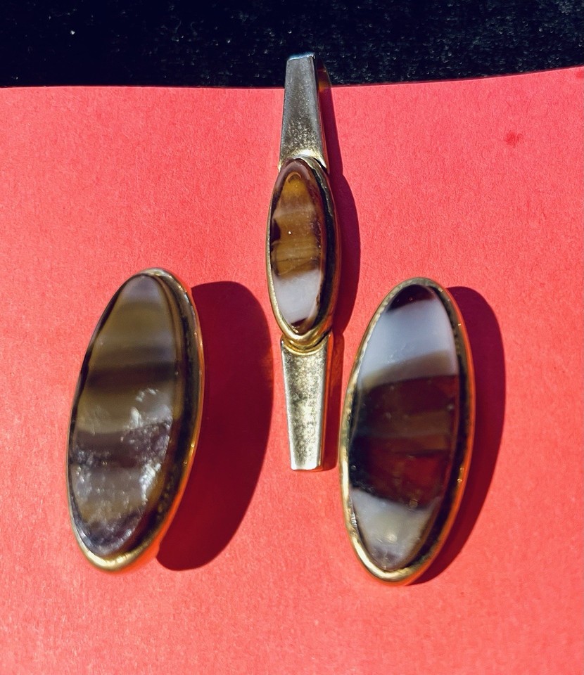 Vintage 2 Cufflinks & Tie Bar Set, Roman Soldiers, Banded Brown tone ...