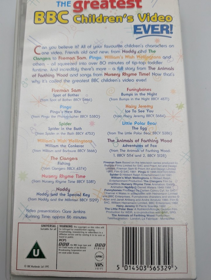 The Greatest BBC Children’s Video Ever Vhs Children’s Fireman Sam Pingu ...