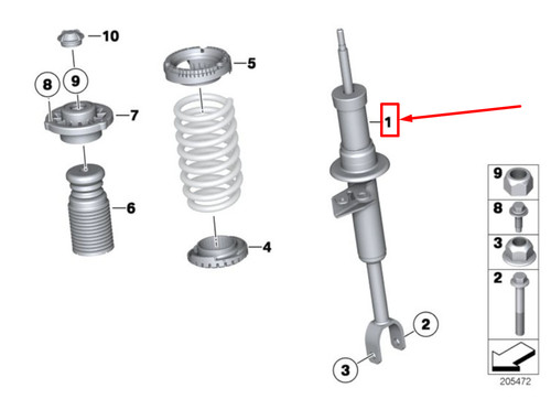 BMW 5 GRAN TURISMO F07 FRONT LEFT SPRING STRUT 6798151 31316798151 10 ...