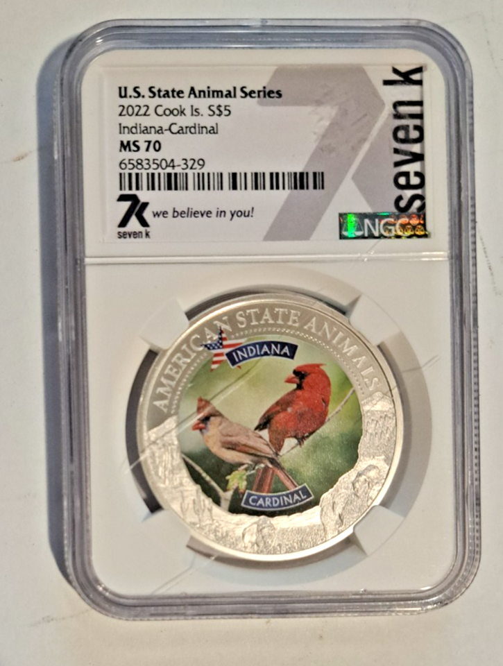 2022 Cook Islands $5 Indiana Cardinal Coin NGC MS70 State Animal Series ...