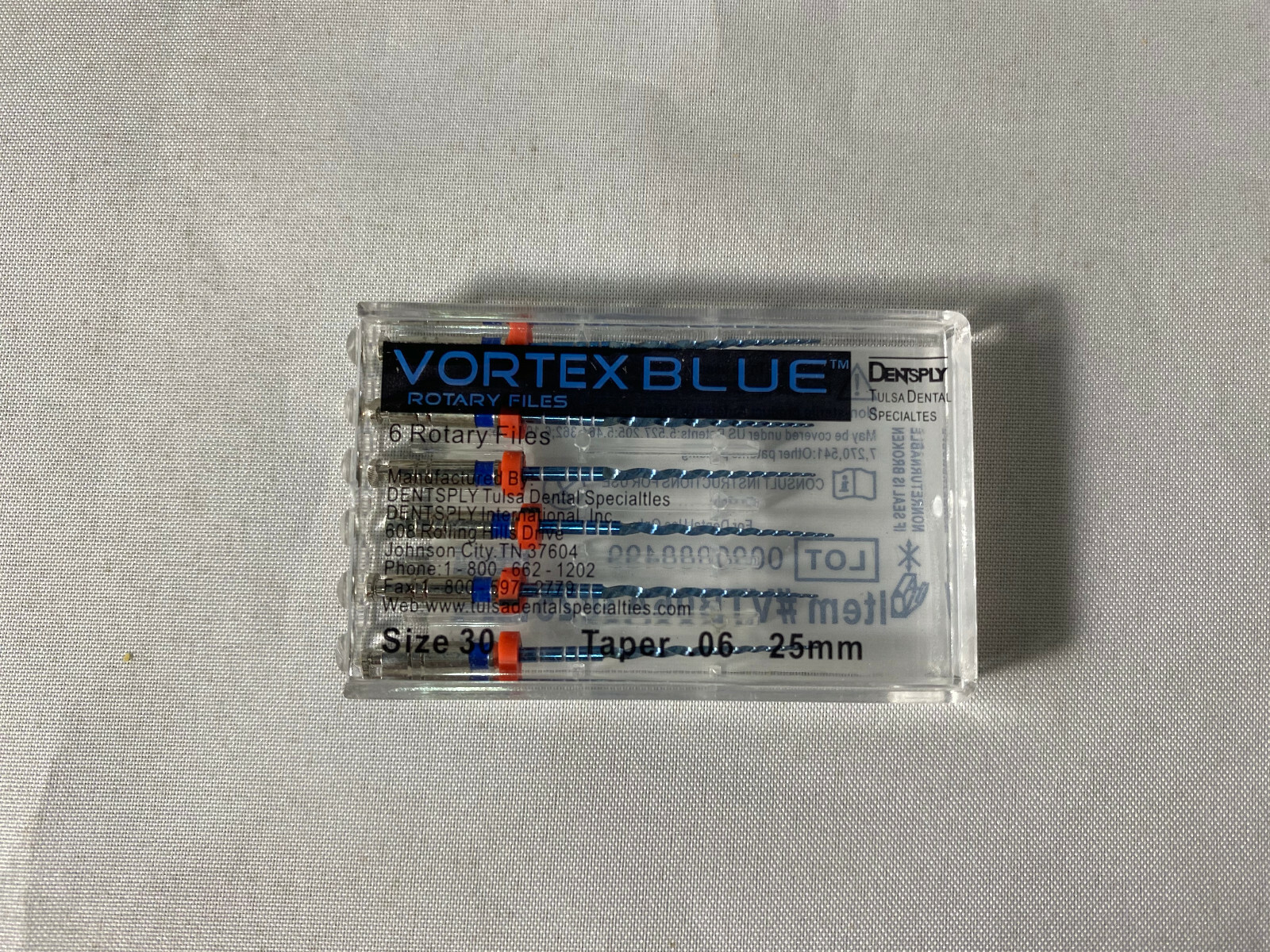 Dentsply Tulsa Dental Vortex Blue 21, 25, 30mm all Taper rotary files 6 ...