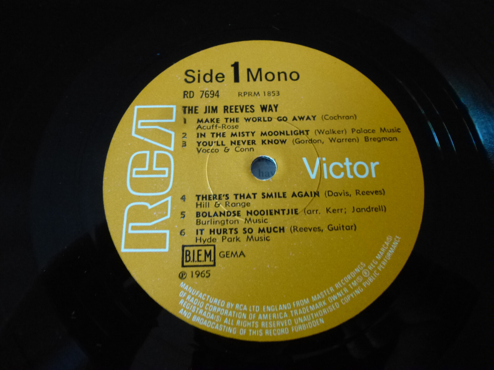JIM REEVES THE JIM REEVES WAY ORIGINAL 1965 RCA VICTOR MONO VINYL LP ...