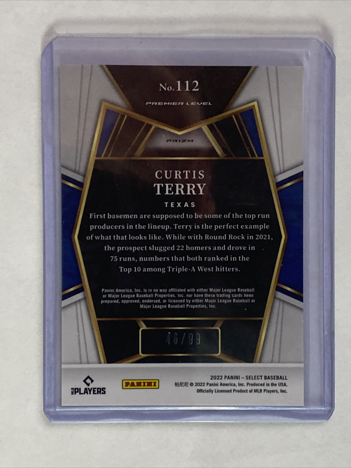 2022 Panini Select Curtis Terry RC Premier Level Prizm /99 Texas Rangers | eBay