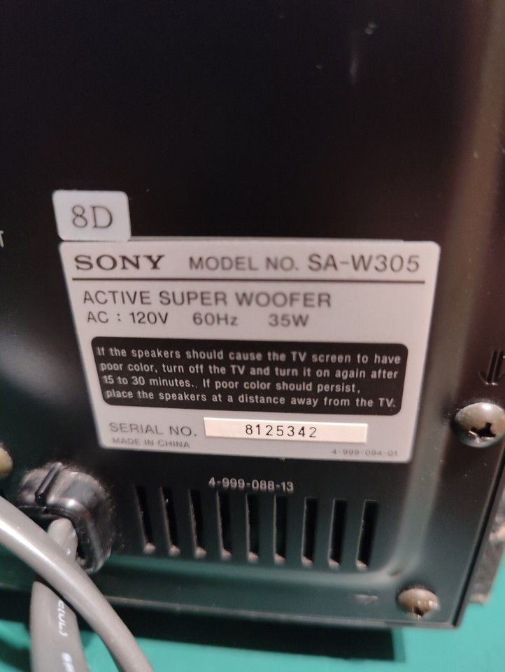 Sony SA-W305 Super Acoustically Loaded Woofer Active Super Woofer WORKS ...