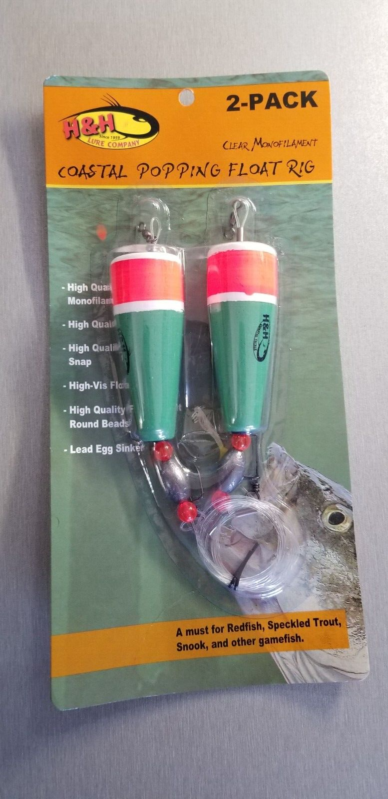 H & H 2-Pack Coastal Popping Float Rig Orange/Green CPRM-32 Clear Mono ...