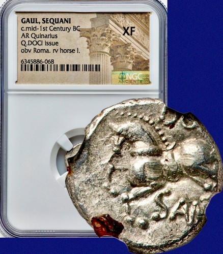 50 BC Very PQ Ancient Greek Silver Coin GAUL SEQUANI AR Quinarius Q ...