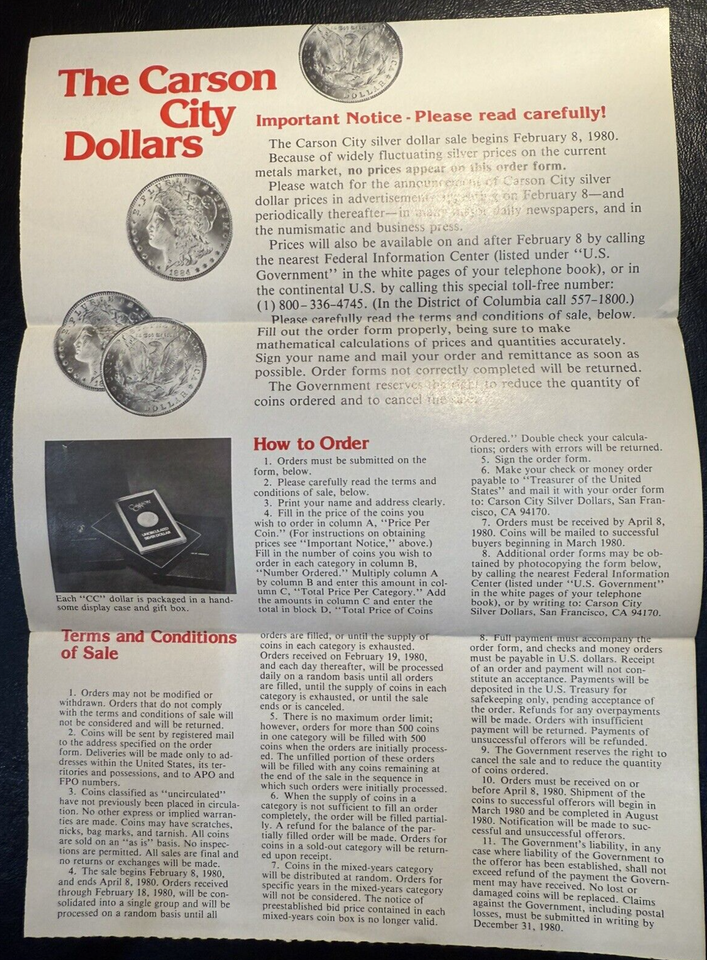 GSA 90% Silver.. 100% History CC MORGAN SILVER DOLLAR BID FORM Brochure ...