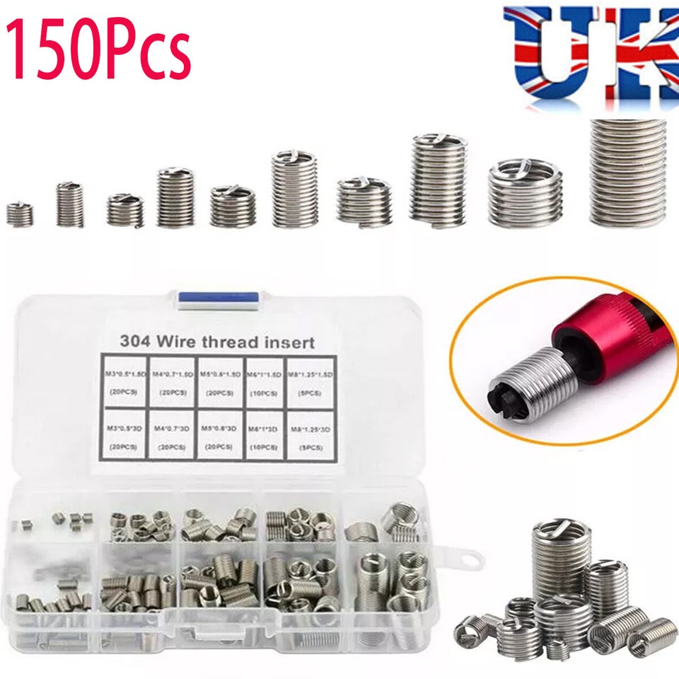 150PCS Helicoil Stainless Steel Thread Repair M3 M4 M5 M6 M8 Insert Kit ...