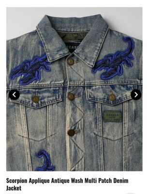 Scorpion Applique Antique Wash Multi Patch Denim Jacket Size 2XL | eBay