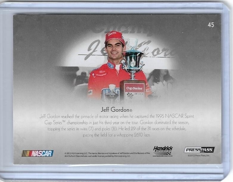 2012 PRESS PASS SHOWCASE JEFF GORDON CARD #45 ~ 499/499 UNIQUE ~ NASCAR ...