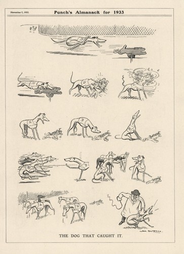 VINTAGE BRITISH GREYHOUND RACING CARTOON - 1932 "The Dog That Caught It ...