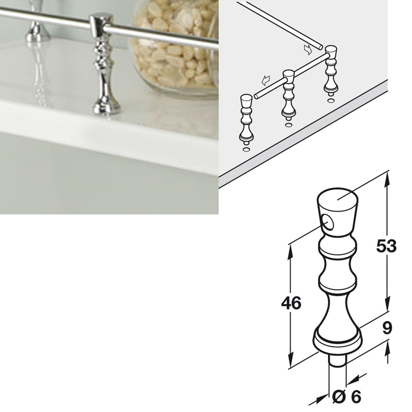 Hafele Gallery Rail System Polished Brass / Polished Chrome / Satin ...