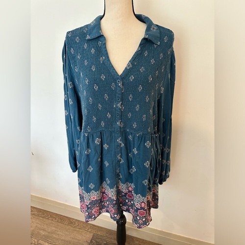 Torrid blouse top tunic dress boho country blue SZ 3 Long flowy and ...