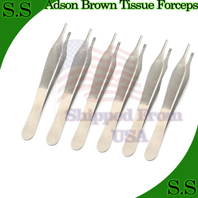 6 Pcs Adson Brown Tissue Forceps ENT Surgical Instruments German Grade ...