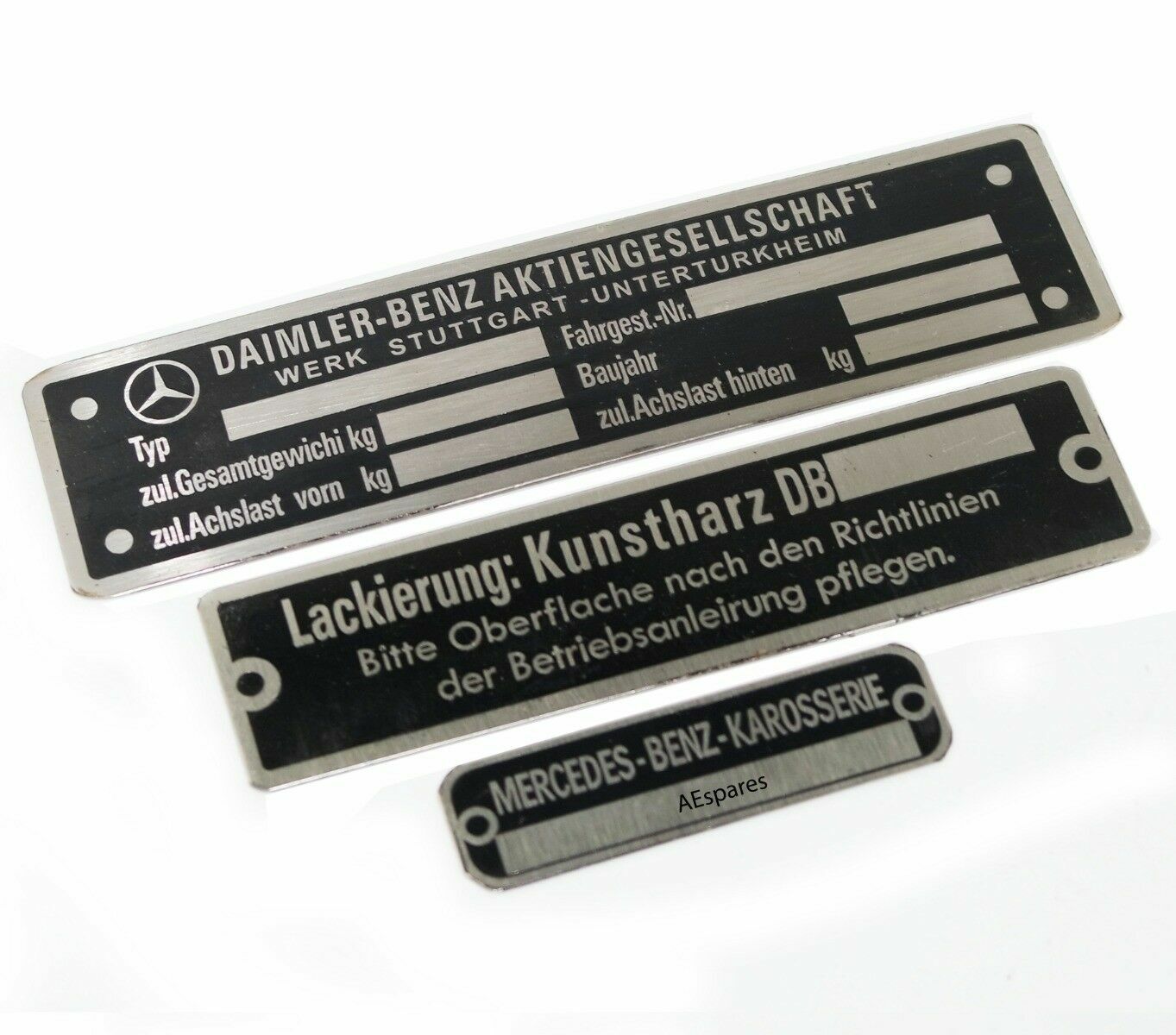 Alloy Set Of 3 Data Plate Fit For Vintage Daimler Mercedes Benz ...