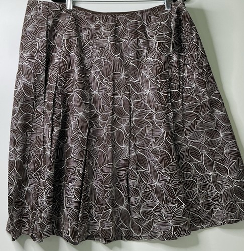 Peter Nygard Collection 18W Brown White Leaf Fringe Cotton Midi Skirt ...