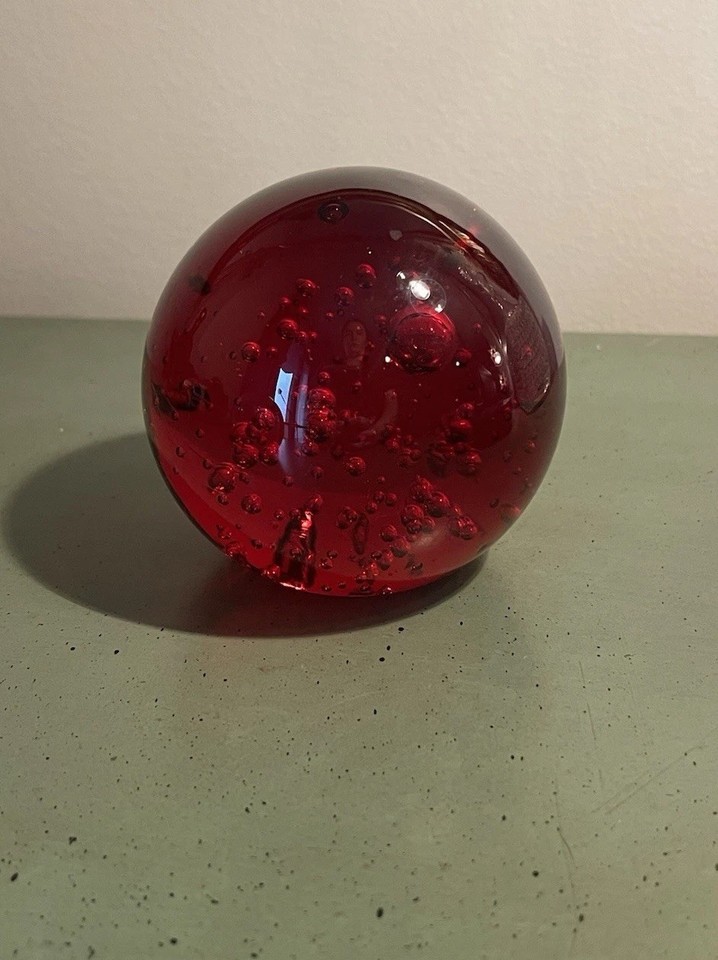 Vintage Ruby Red Glass Paperweight Ball with Controlled Bubbles | eBay
