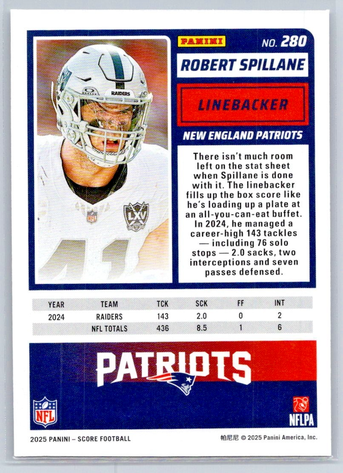 2025 Score Football - Robert Spillane - New England Patriots - Base ...