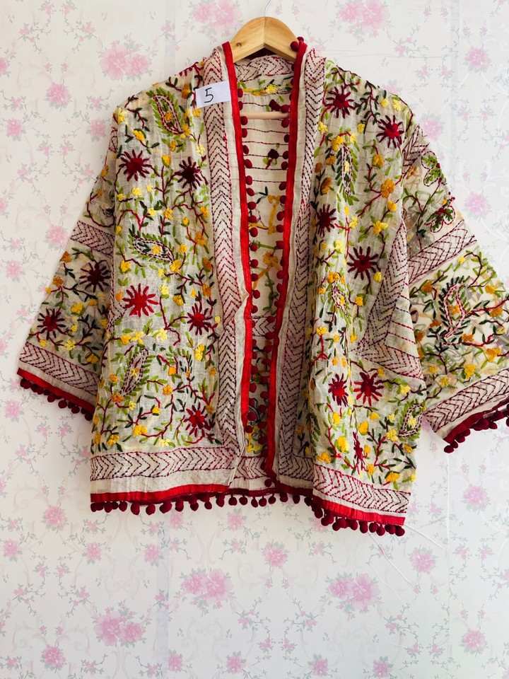 Women's Cardigan Jacket Floral Hand Embroidery Short Kimono Robe Boho ...