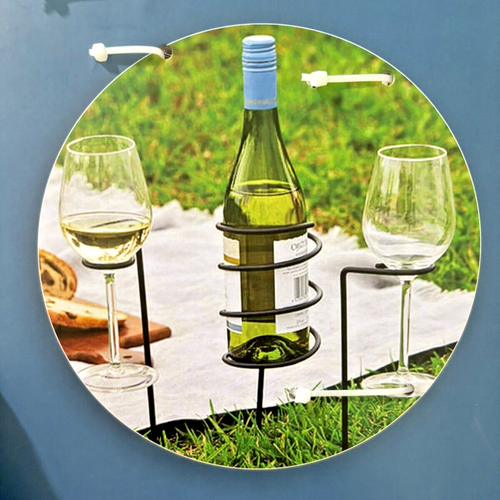 Outdoor Wine Stake Set Wine Glass Holders & Bottle Stake 4 Pieces NEW ...