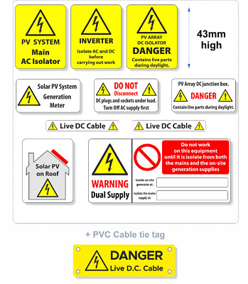 Solar PV Electrical Warning Stickers Inverter DC Danger High Voltage ...