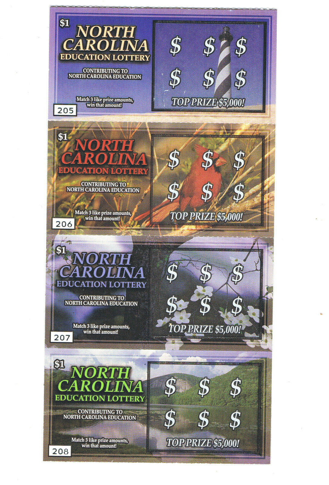 2006 NORTH CAROLINA LOTTERY SCRATCH-OFF GAME #1 !! 4 Mint Tickets MT ...