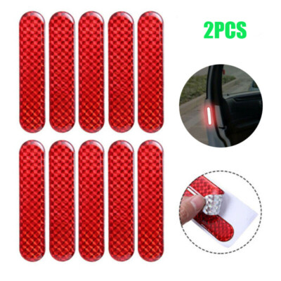 2PCS Red Reflective Safety Warning Strip Tape Car Door Bumper Reflector ...