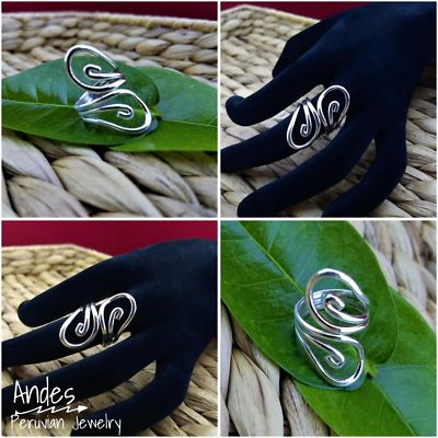 Handmade peruvian ring 950 silver w/ 2 butterflies wrought design Size ...