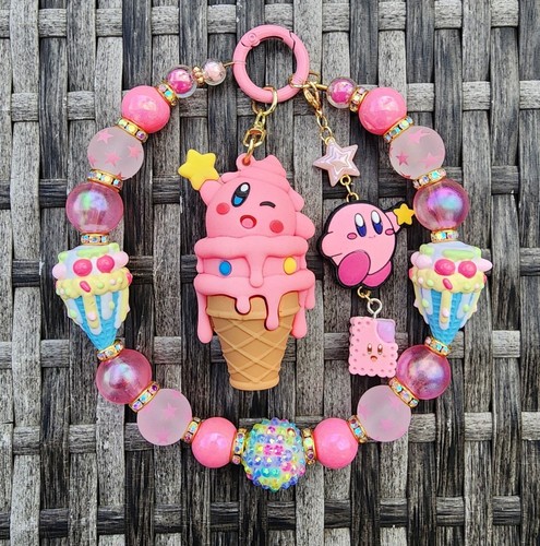 Beaded Keychain, Phone Charm, Bag Charm, Purse Charm, Bag Clip - Kirby ...