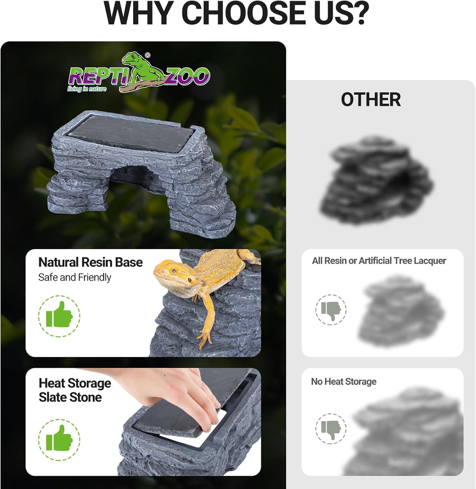 Large Bearded Dragon Basking Platform, 12.5X7X5 Inch Gecko Hide Cave ...