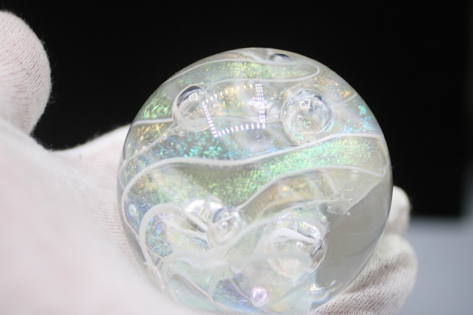 Vintage Glass Eye Studio Paperweight Signed GES 98 Iridescent w/Bubbles ...