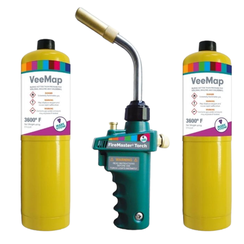 FireMaster 3 Blow Torch and 2x Mapp+ Gas cylinder Plumbing Gas Torch ...
