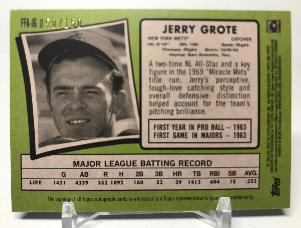 Jerry Grote 2020 Topps Archives Fan Favorites Purple Autograph Auto ...