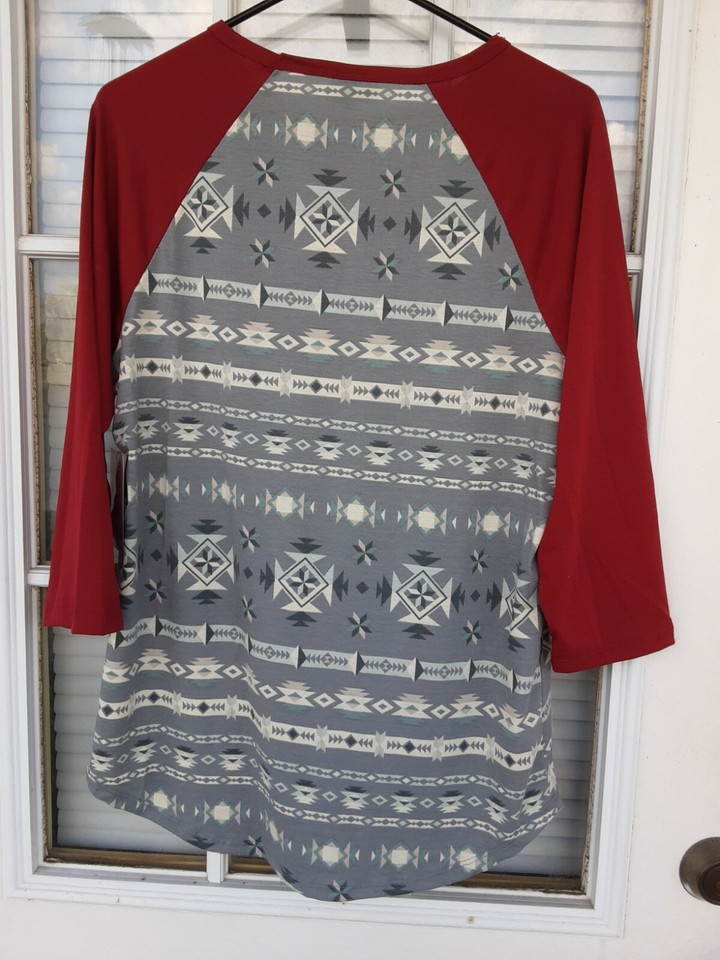 NWT Lularoe Womens Size Large Randy Gray Aztec Body with Red Sleeves | eBay