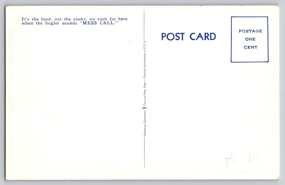 Postcard Humor WW2 - Reveille Bugle Call "Mess Call" Girl Cooking ...