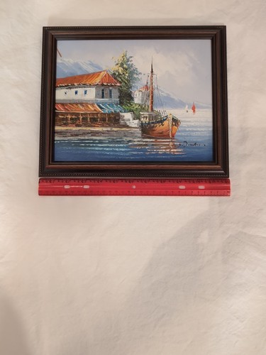 X Doukas Seascape Boat Port Oil Painting Signed Framed Greek Artist MCM ...