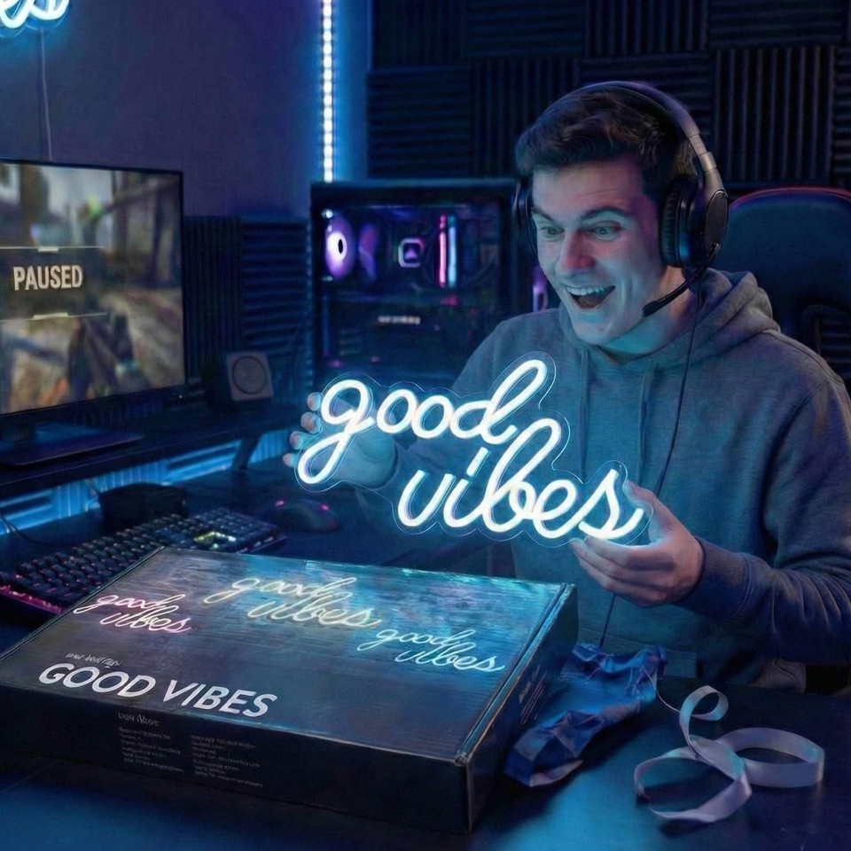 Good Vibes Neon Sign Ice Blue, Cool LED Light for Wall Decor, Game Room ...