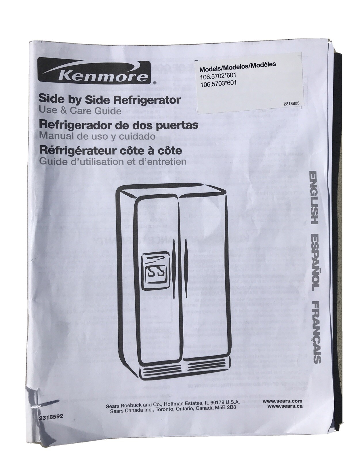 Kenmore Manual Model 106.5702 And 106.5703 | eBay