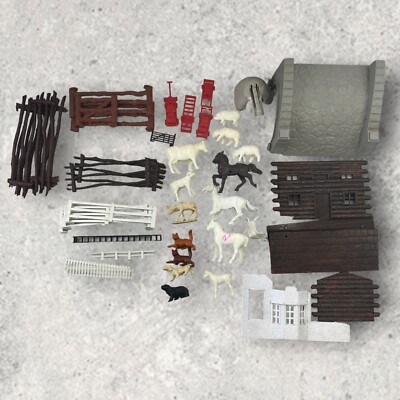 Vintage Lot of Ohio Art Farms Pieces Toy Animal Log Cabin Fence See ...